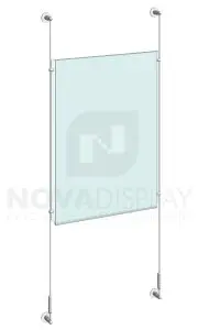 Clear Acrylic Poster Holder Suspended on Wall-to-Wall Cable System