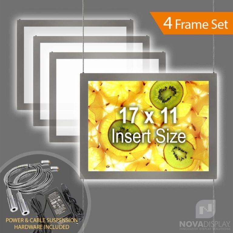 Rimless LED Backlit Window Display with Cable Suspension Set / 4 pcs